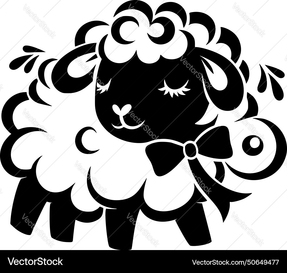Adorable cartoon sheep with bow Royalty Free Vector Image