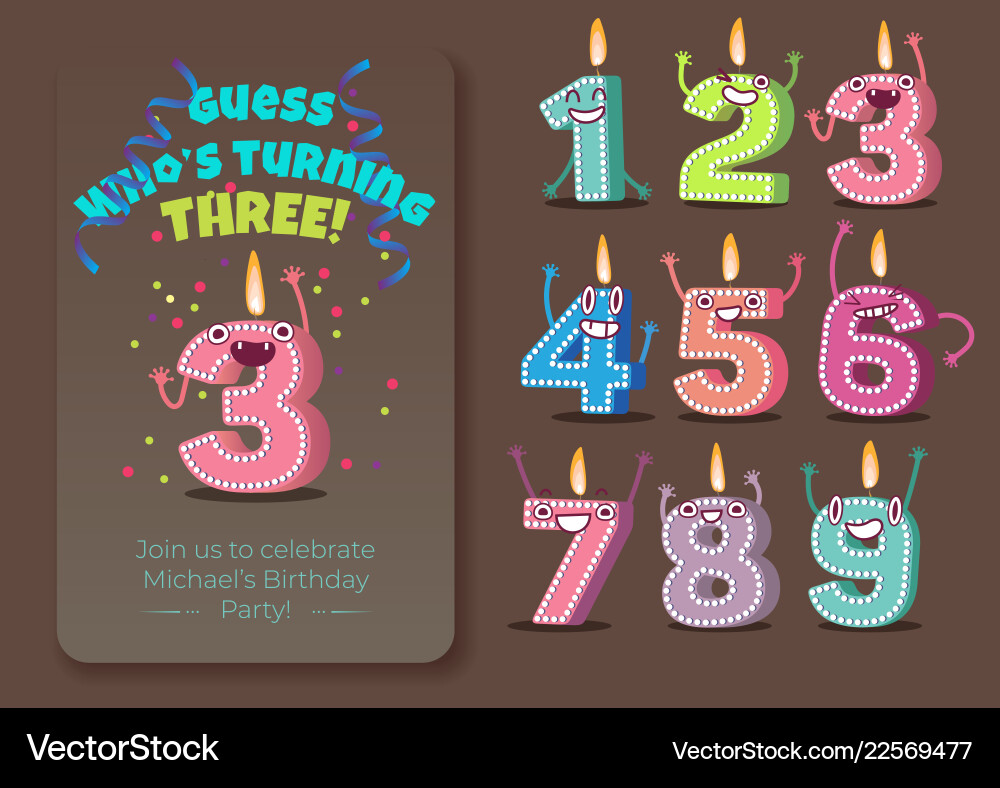 Cute birthday candle number characters Royalty Free Vector