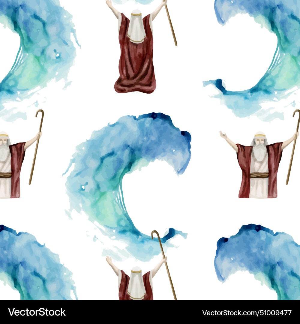 Exodus seamless pattern moses separating red sea Vector Image
