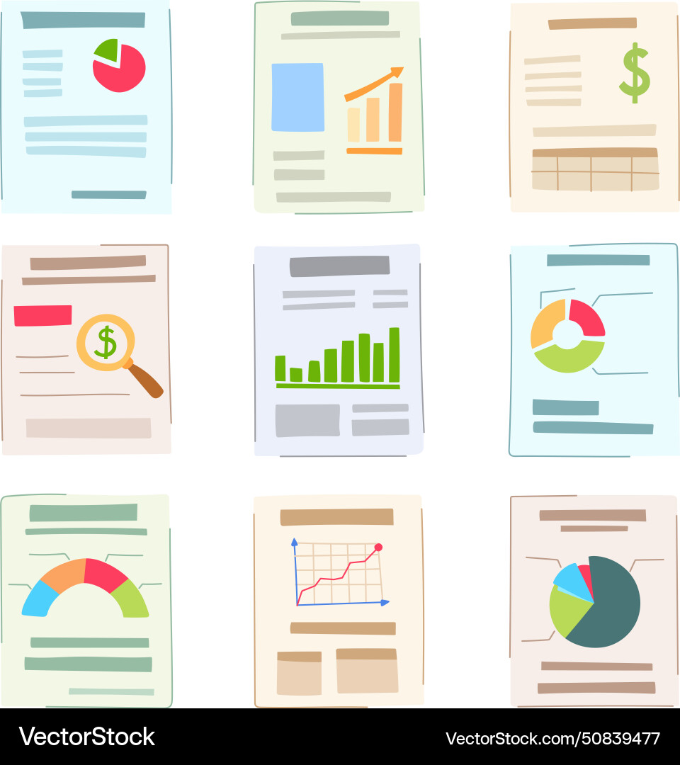 Financial report set cartoon Royalty Free Vector Image