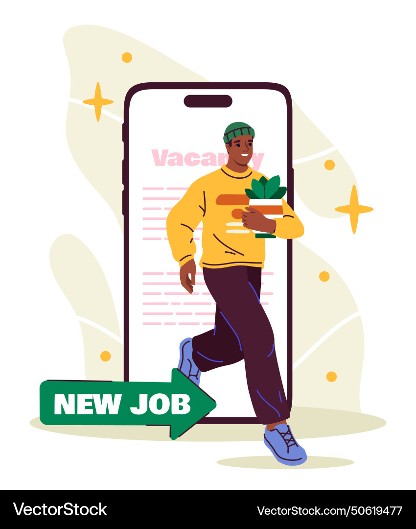 Man with new job concept Royalty Free Vector Image