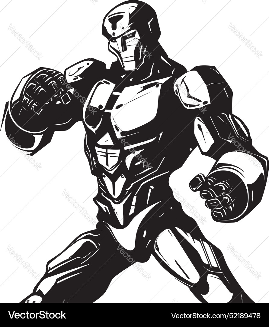 Artificial athlete robot boxer black logo Vector Image