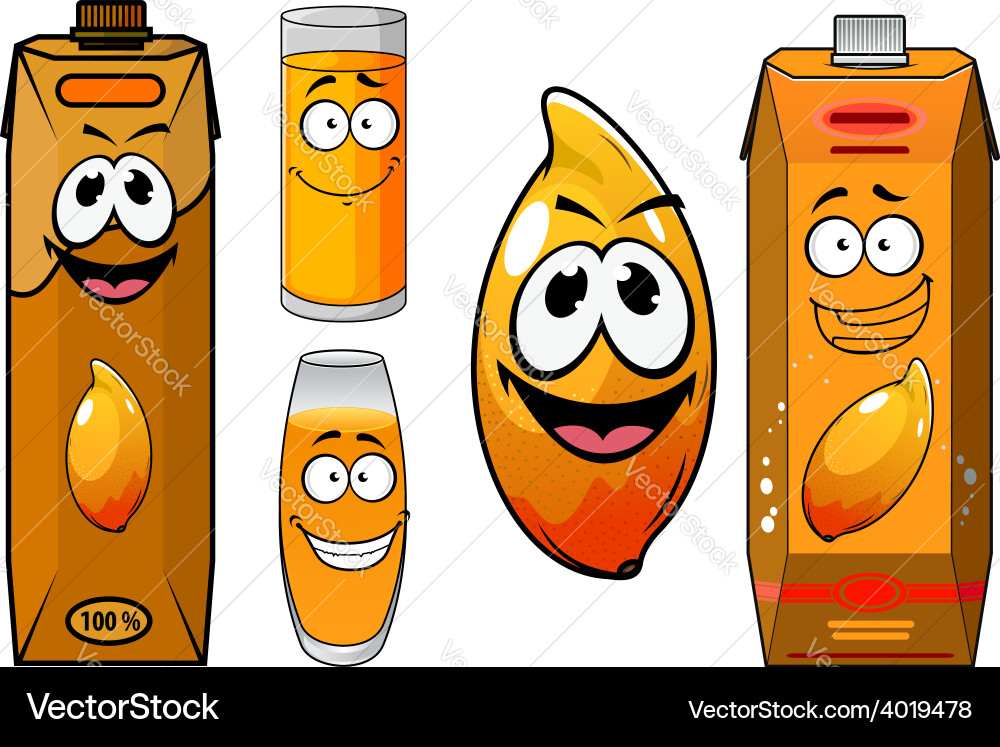 Cartoon funny fresh mango juice characters Vector Image