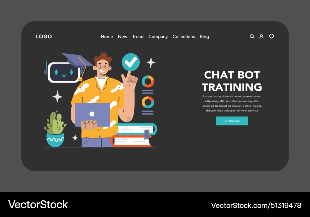 Chat bot training dark or night mode web landing Vector Image