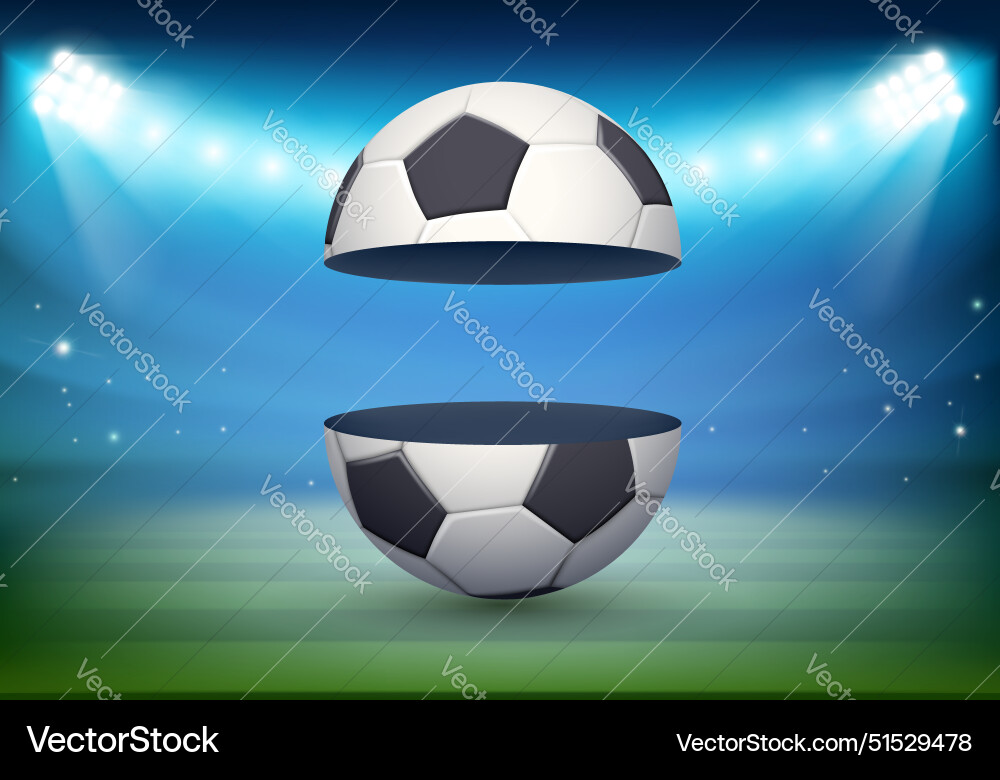 Open soccer ball on the stadium field Royalty Free Vector