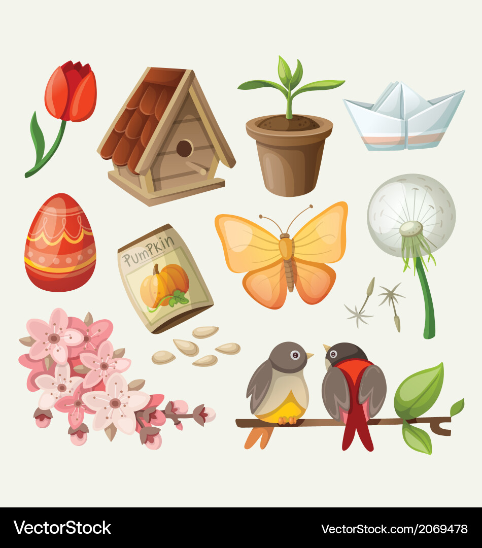 Set of spring items Royalty Free Vector Image - VectorStock