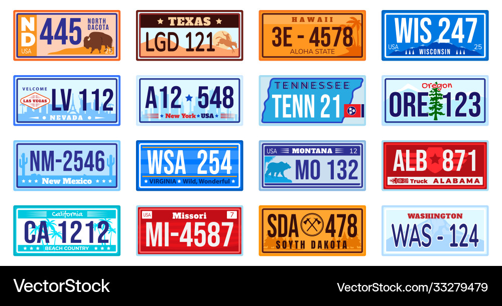 American number plate set Royalty Free Vector Image