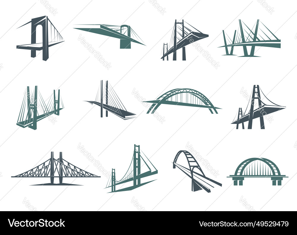 Bridge icons road viaduct constructions Royalty Free Vector