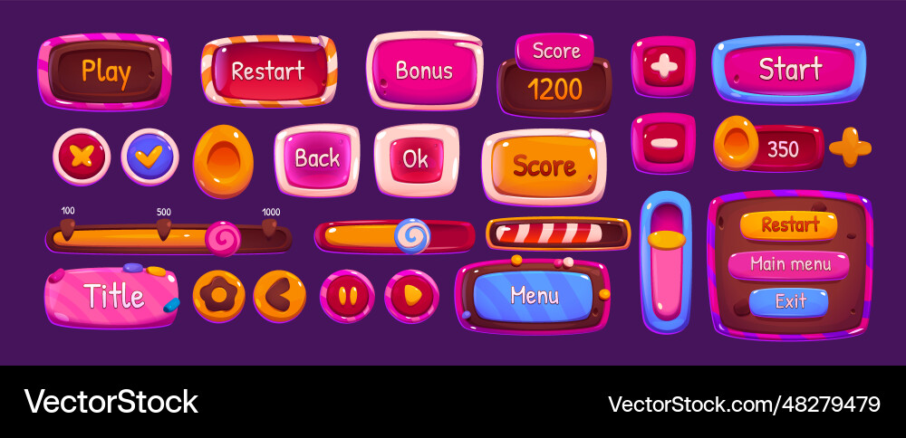 Candy ui game app interface and button frame icon Vector Image