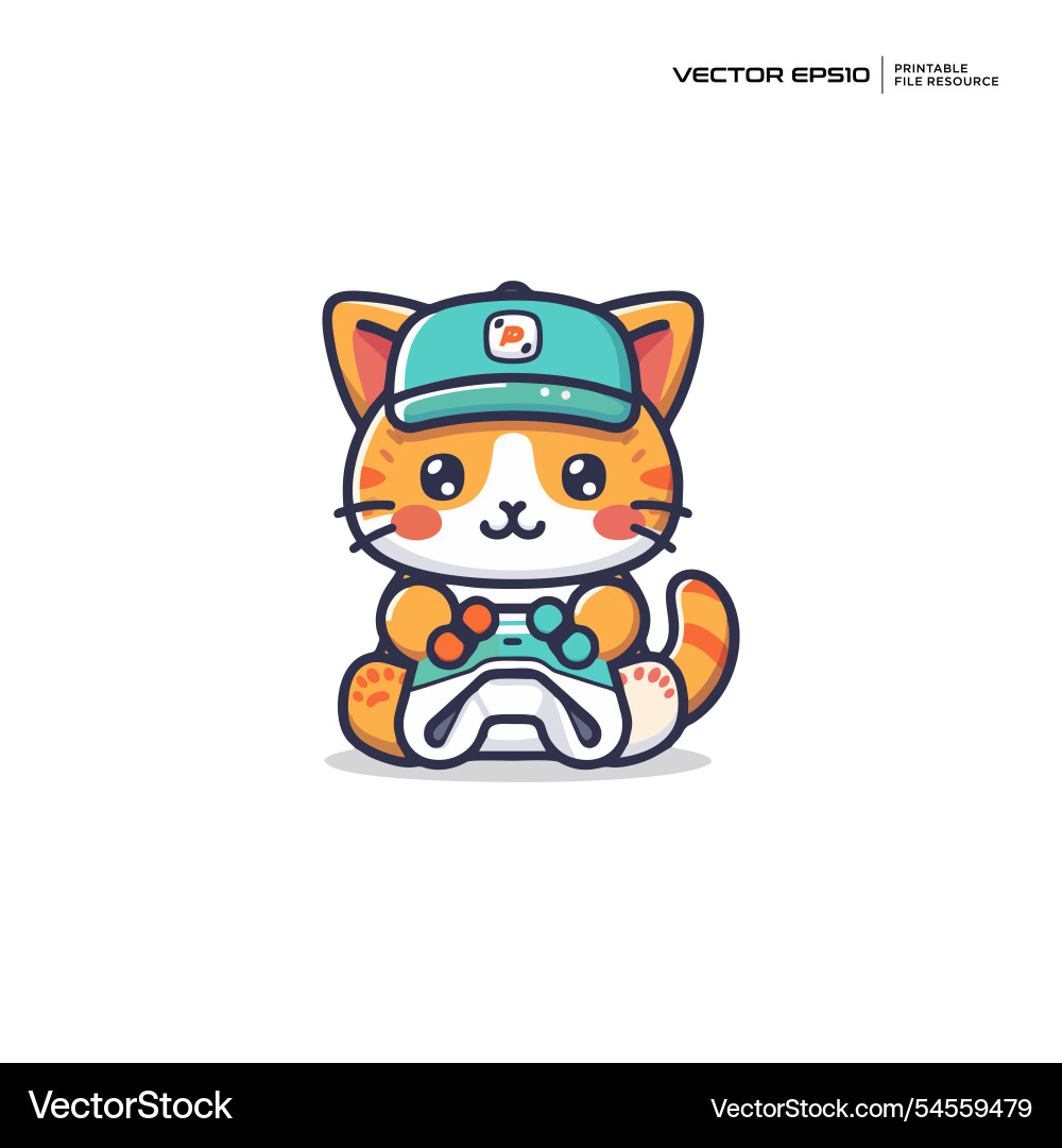 Cute cats playing games character mascot logo Vector Image