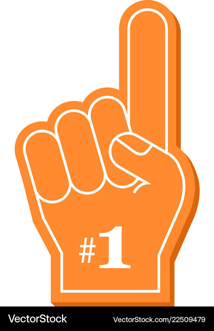 Number 1 fan orange foam finger Royalty Free Vector Image