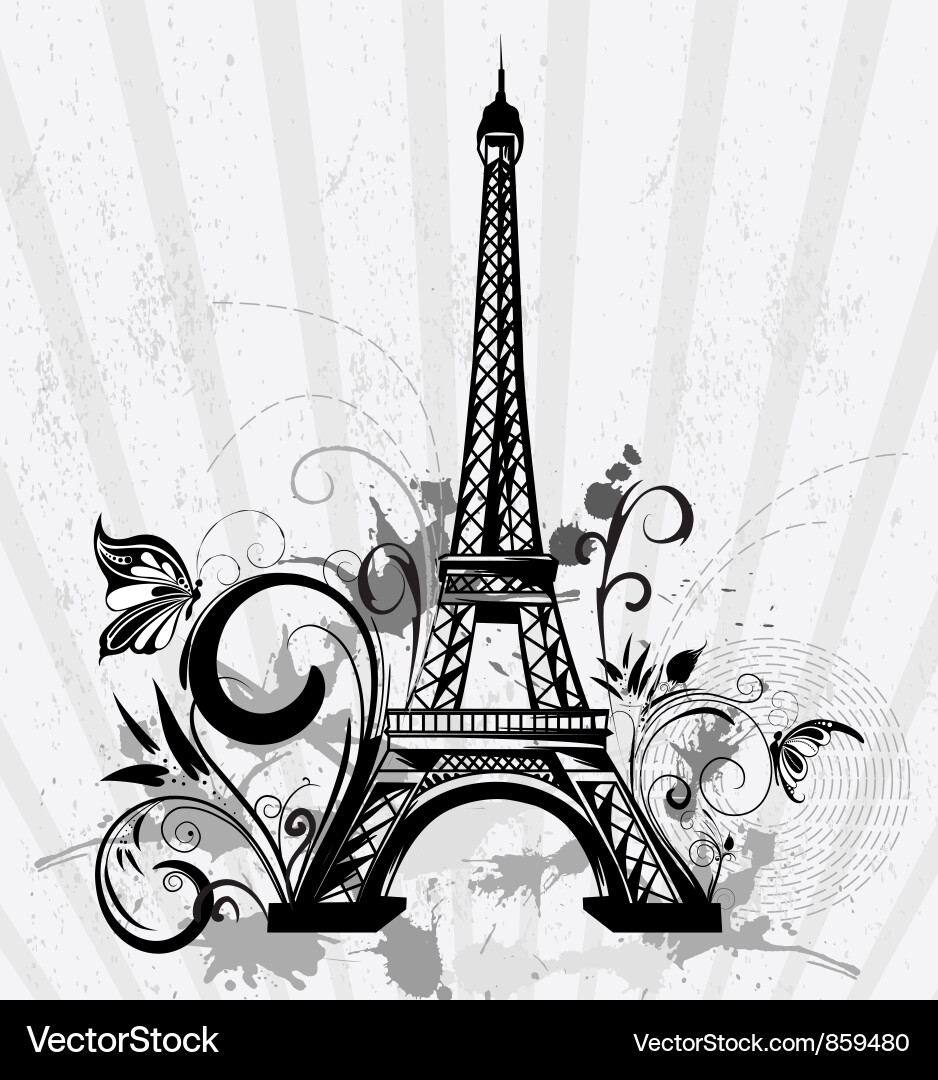 Floral Eiffel Tower Grunge Royalty Free Vector Image