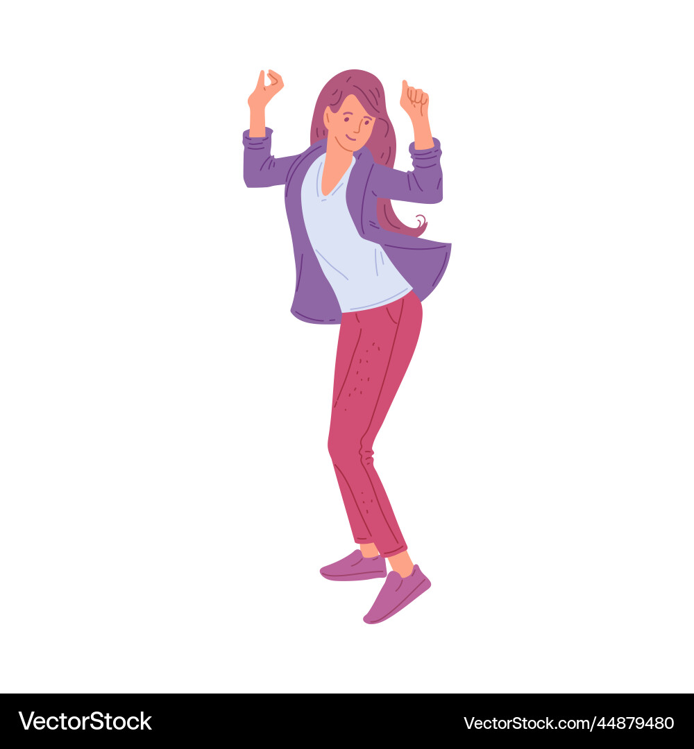 Happy female character dancing flat Royalty Free Vector