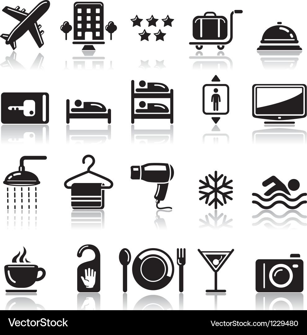 Hotel Icon Set - Black & White Royalty Free Vector Image