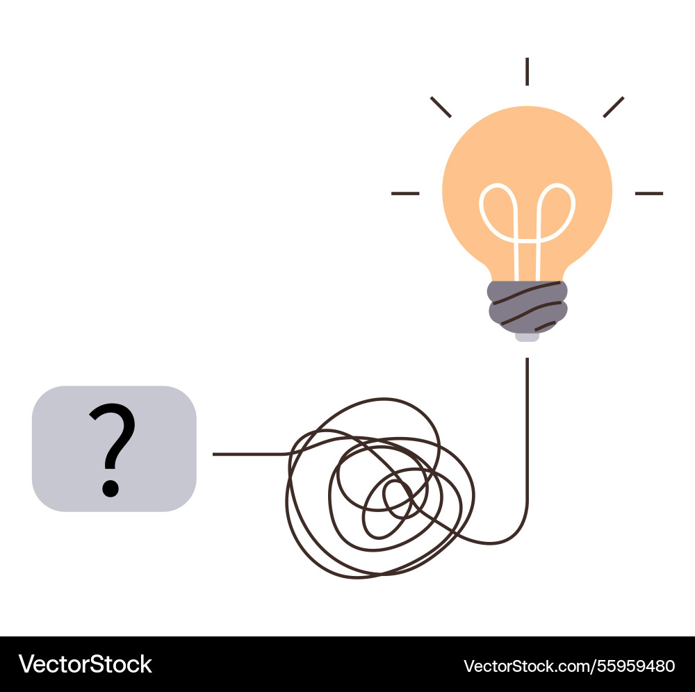 Tangled path leading to a glowing light bulb Vector Image