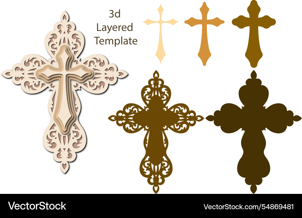 3d layered christian cross template for laser Vector Image