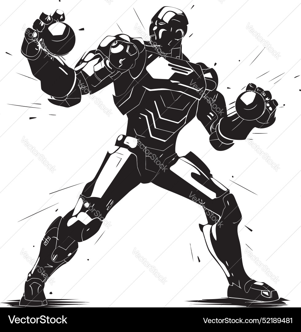 Futuristic puncher robot boxer icon in black Vector Image