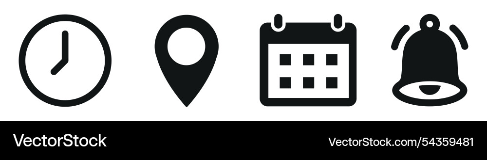 Location time date and notification icon Vector Image