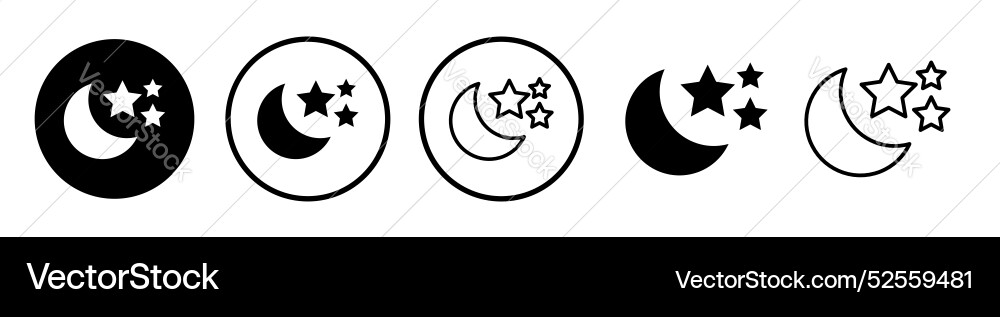 Moon and star icon set on white background Vector Image
