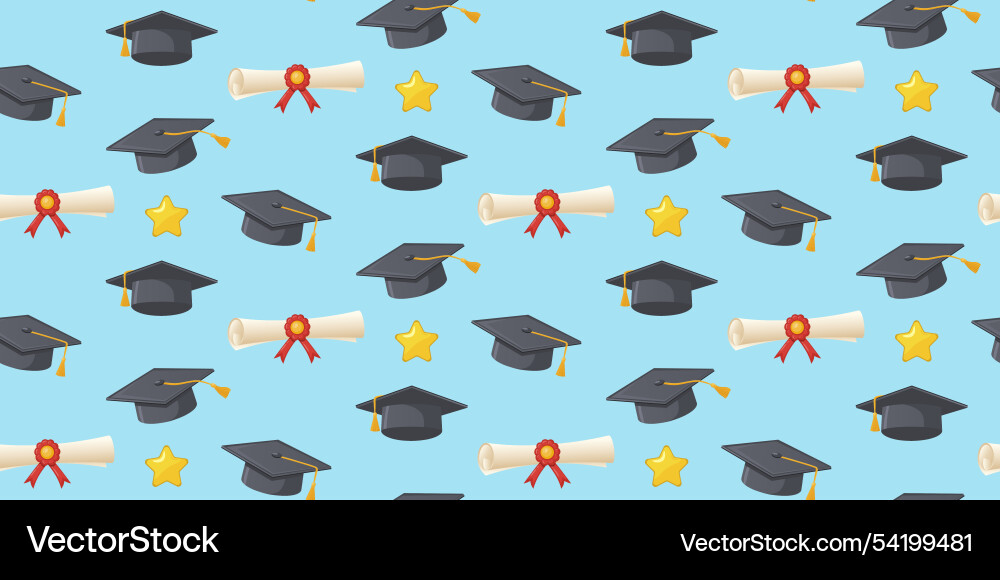 Seamless pattern of graduation caps Royalty Free Vector