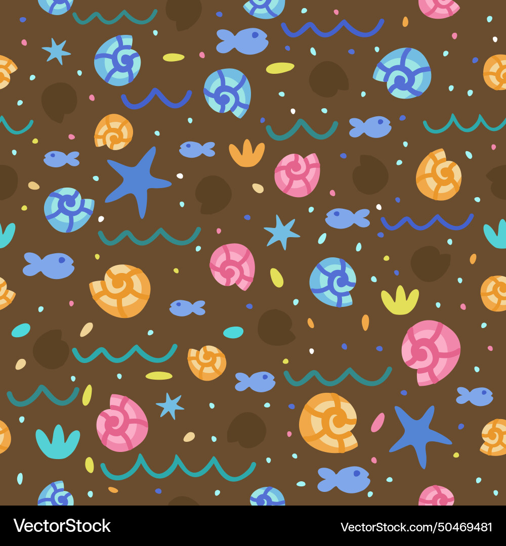 Seamless pattern with shellfishes fishes waves Vector Image