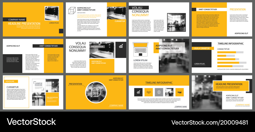 Yellow presentation templates and infographics Vector Image