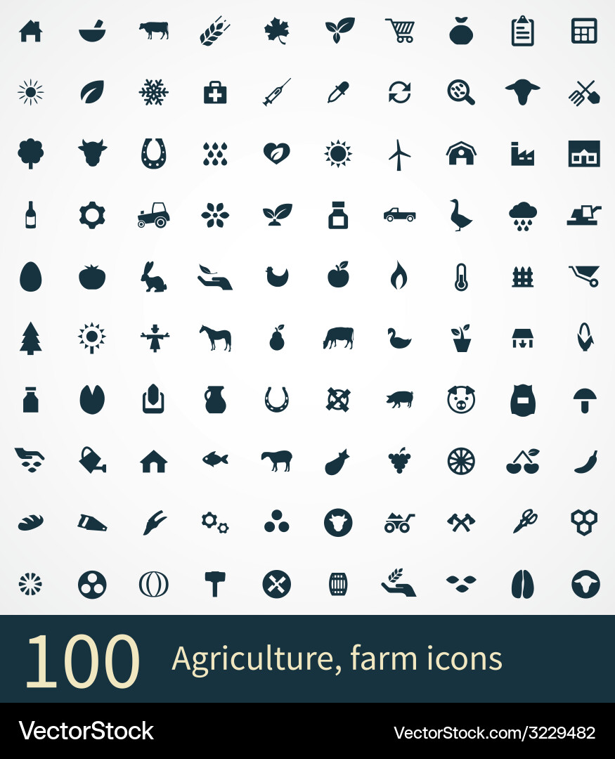 100 agriculture farm icons Royalty Free Vector Image