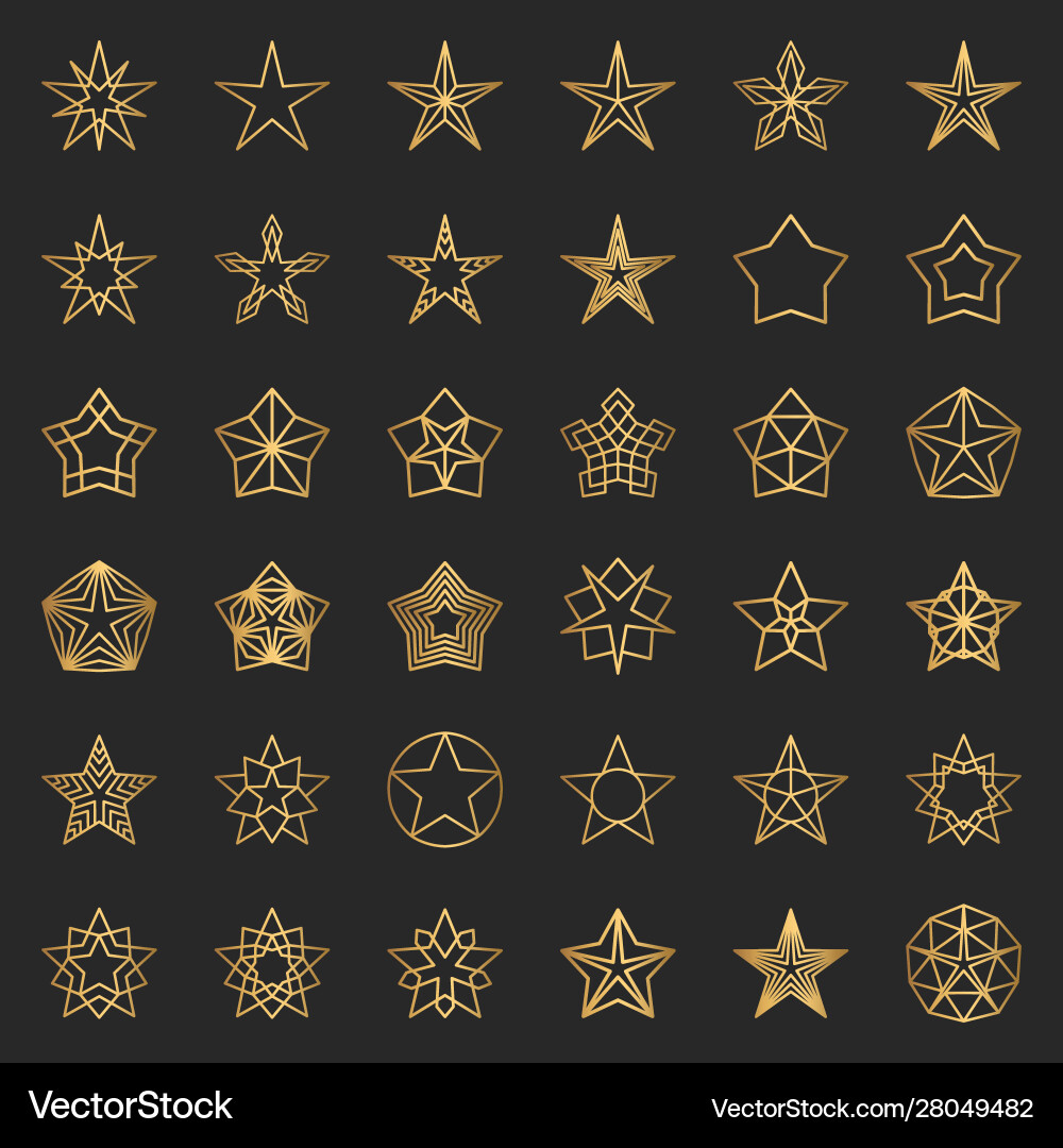 Gold star icons collection 36 line Royalty Free Vector Image