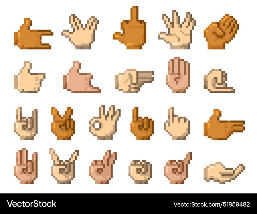 Retro 8 bit hands old school pixel human palms Vector Image