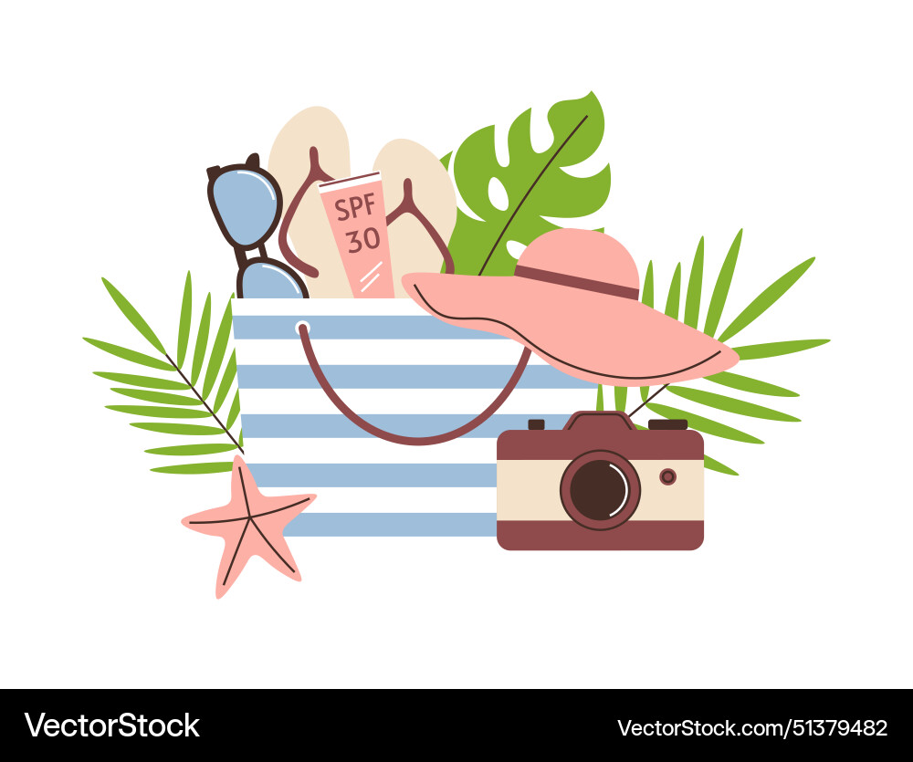 Women beach bag with accessories Royalty Free Vector Image