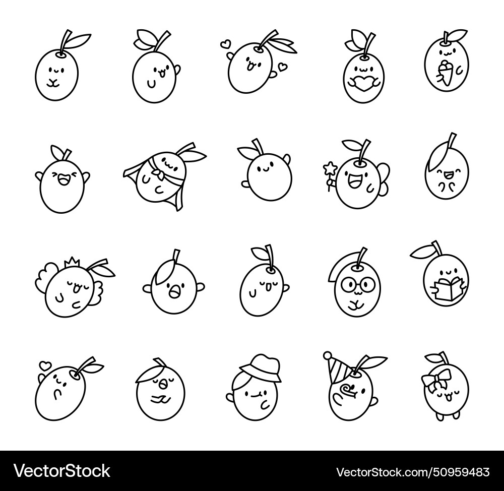 Cute kawaii olive with leaf coloring page Vector Image