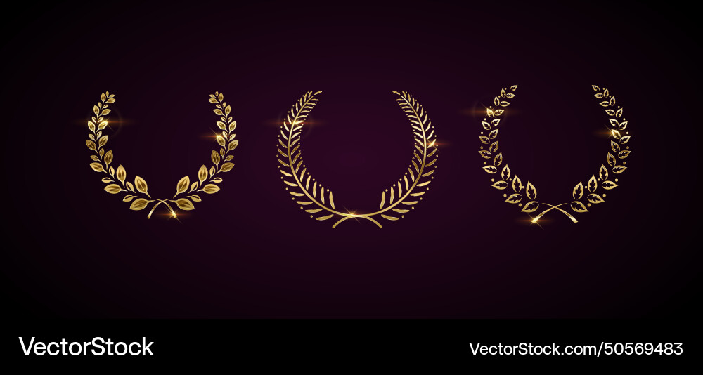 Golden laurel wreaths realistic set Royalty Free Vector
