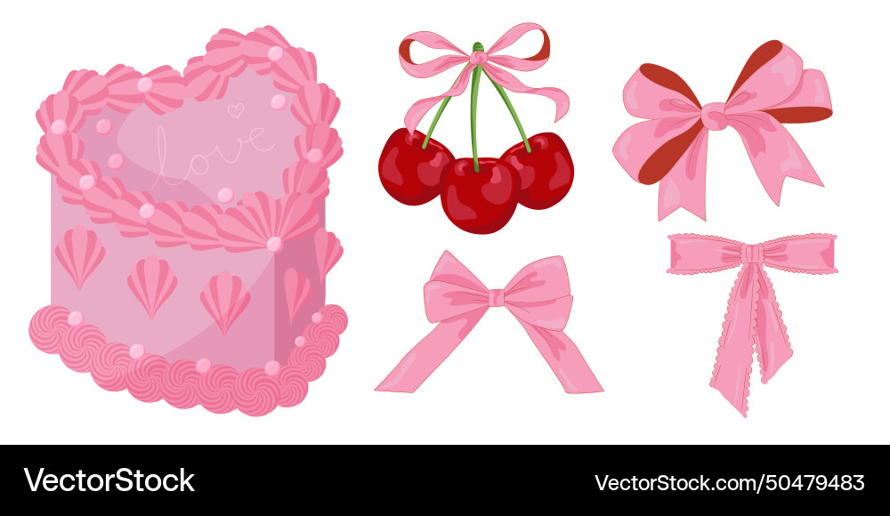 Pink Bows & Cherry Delight Royalty Free Vector Image