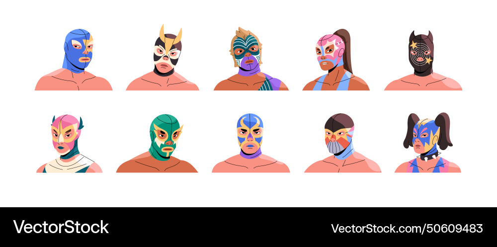 Professional lucha libre wrestlers set wrestling Vector Image