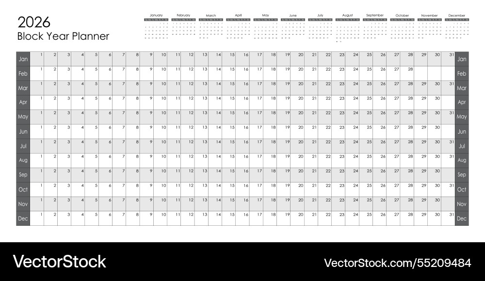 2026 block year planner Royalty Free Vector Image