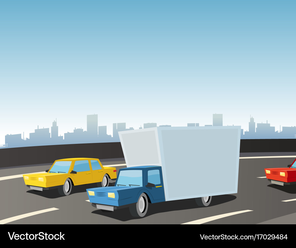 Cartoon truck on highway Royalty Free Vector Image