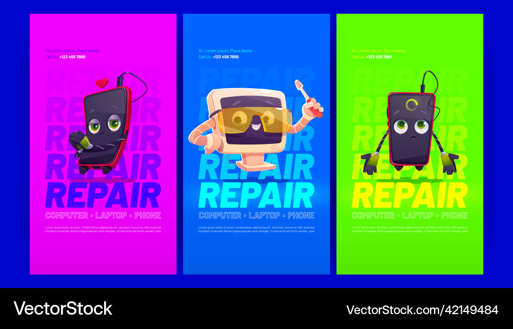 Repair service poster with smartphone and computer
