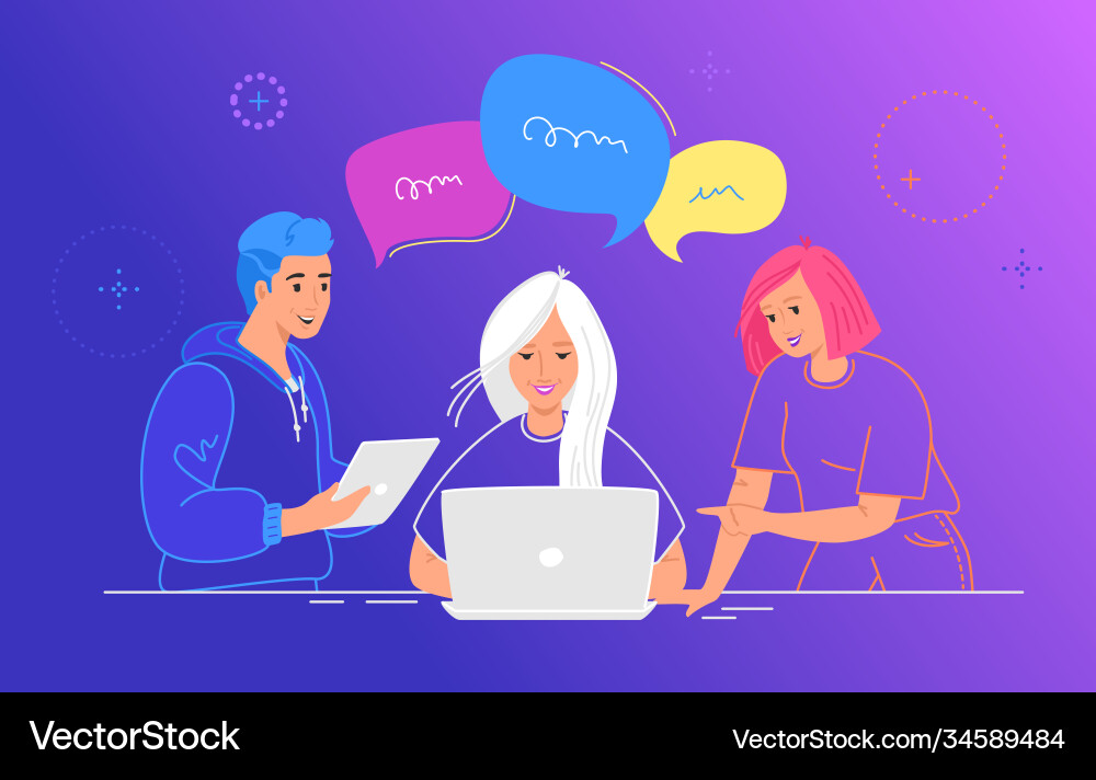 Three guys working as a team on new project Vector Image