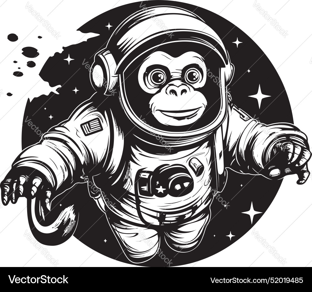 Astronaut ape expedition icon cosmic capuchin Vector Image