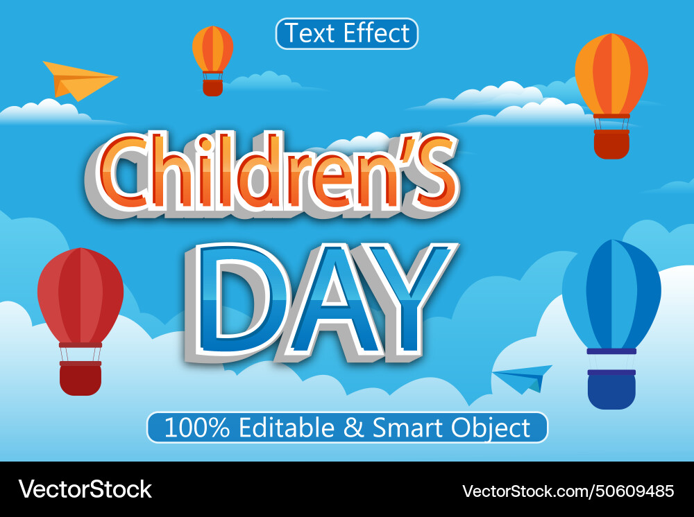 Children day editable text effect 3 dimension Vector Image