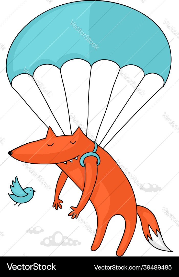 Fox Parachute Adventure Royalty Free Vector Image