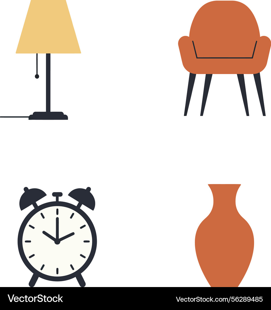 Home interior objects collection with lamp Vector Image