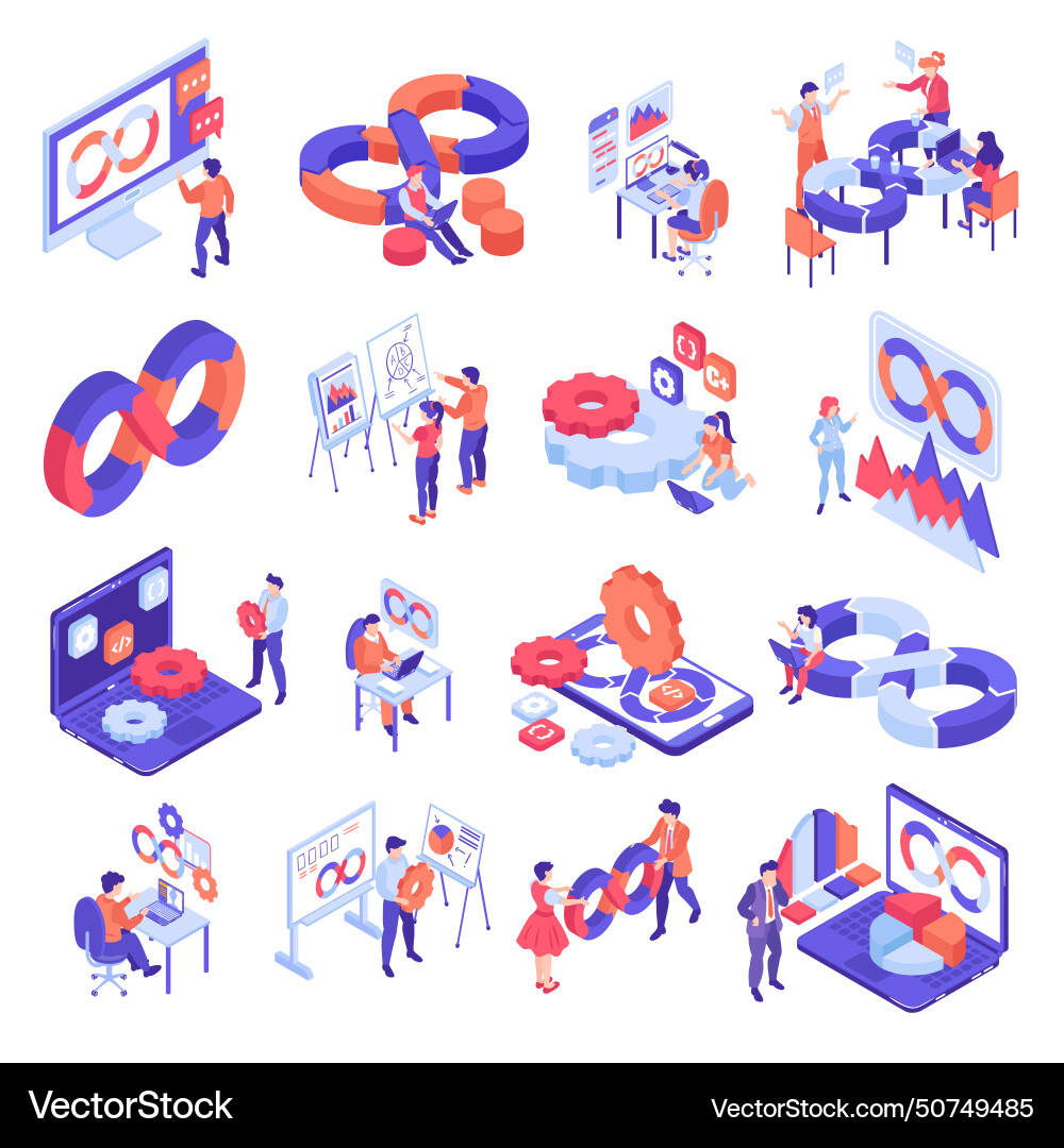 Isometric devops set Royalty Free Vector Image