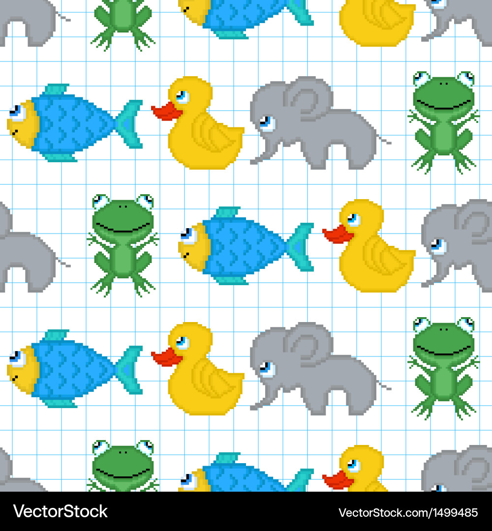 Seamless pattern with pixel animals Royalty Free Vector