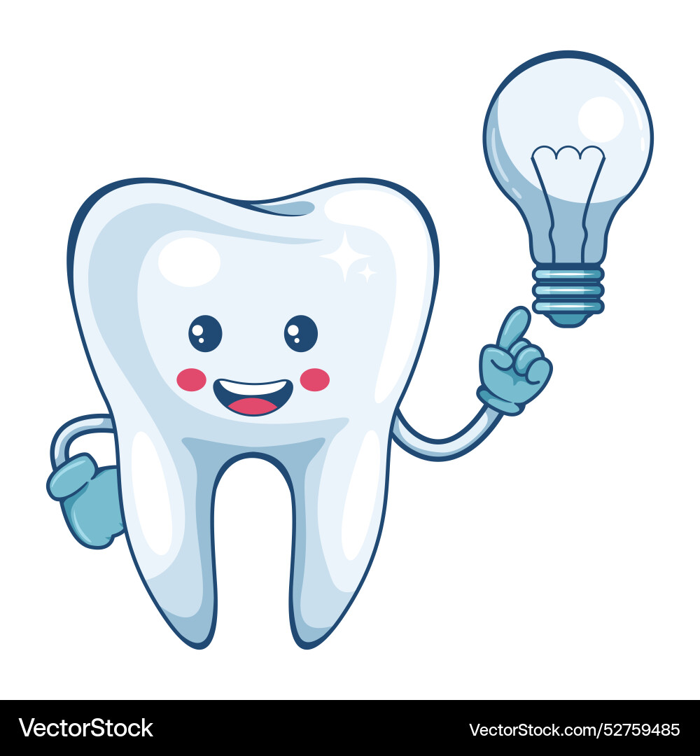 Tooth cartoon with a light bulb creative concept Vector Image
