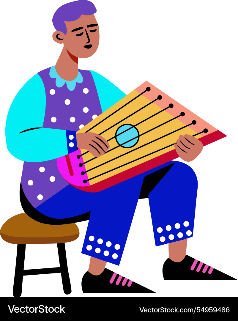 Flat character of a zitherist Royalty Free Vector Image