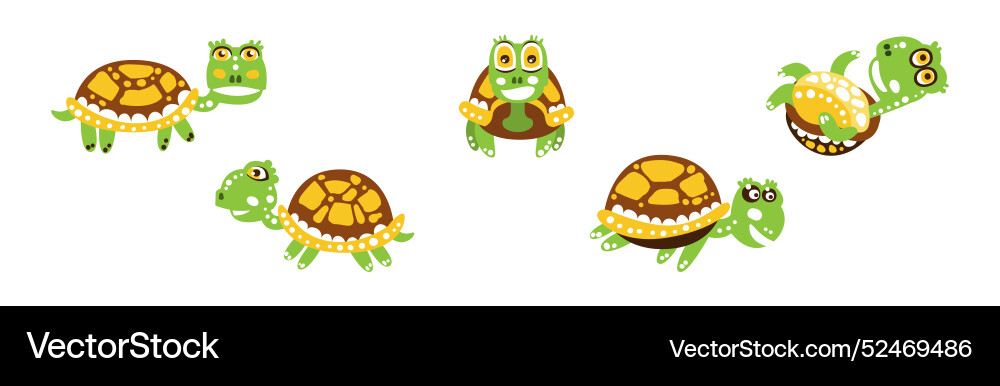 Funny green turtle character with carapace Vector Image