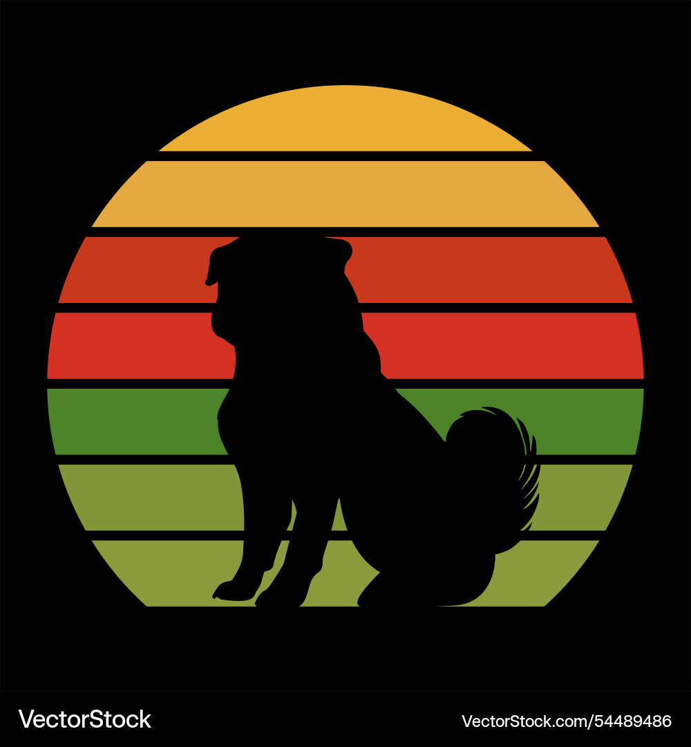 Retro striped pug silhouette design Royalty Free Vector