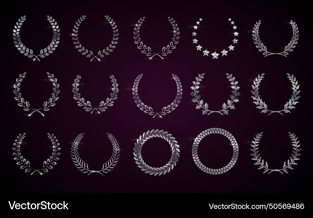 Silver laurel winner wreaths realistic set Vector Image