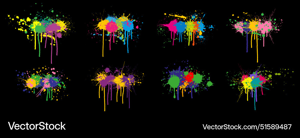 Color ink splashes with drips and drops Royalty Free Vector